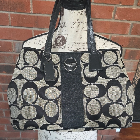 Coach | Bags | Coach Black Signature Kiss Lock Tote Bag | Poshmark
